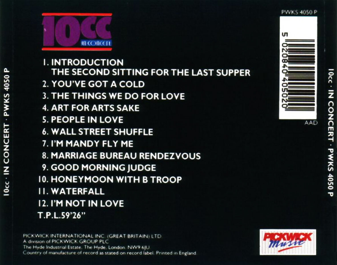 10cc Live In Concert : Back | CD Covers | Cover Century | Over 1.000. ...